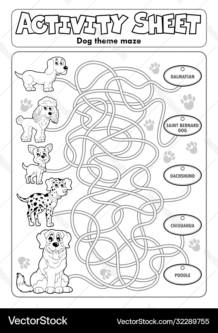 Activity sheet dog theme 1 Royalty Free Vector Image