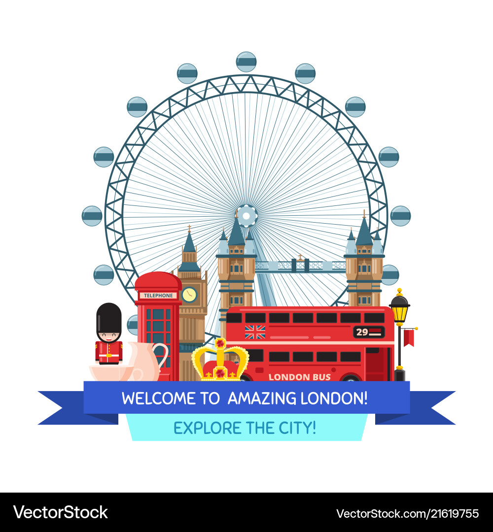 Cartoon london sights and objects Royalty Free Vector Image