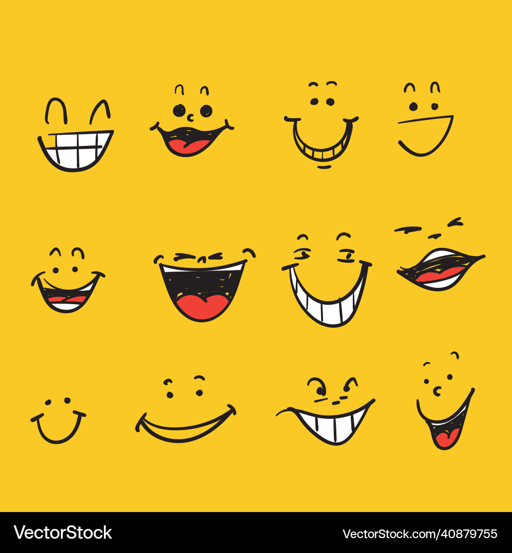 Cute Doodle Smile Faces Royalty Free Vector Image