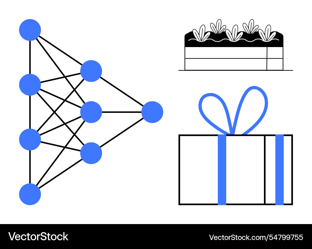 Neural network with gift box Royalty Free Vector Image