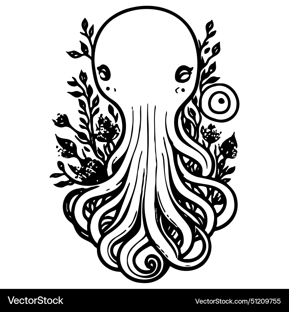Octopus flower sketch hand draw Royalty Free Vector Image