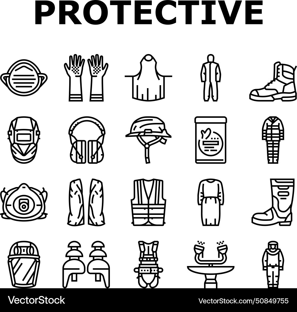Ppe protective safety kit icons set Royalty Free Vector