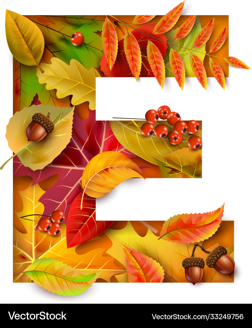 Autumn stylized alphabet letter e Royalty Free Vector Image