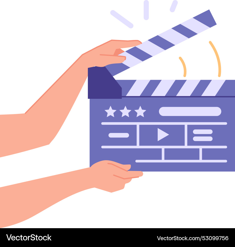 Cinema board clapping in human hands scene start Vector Image