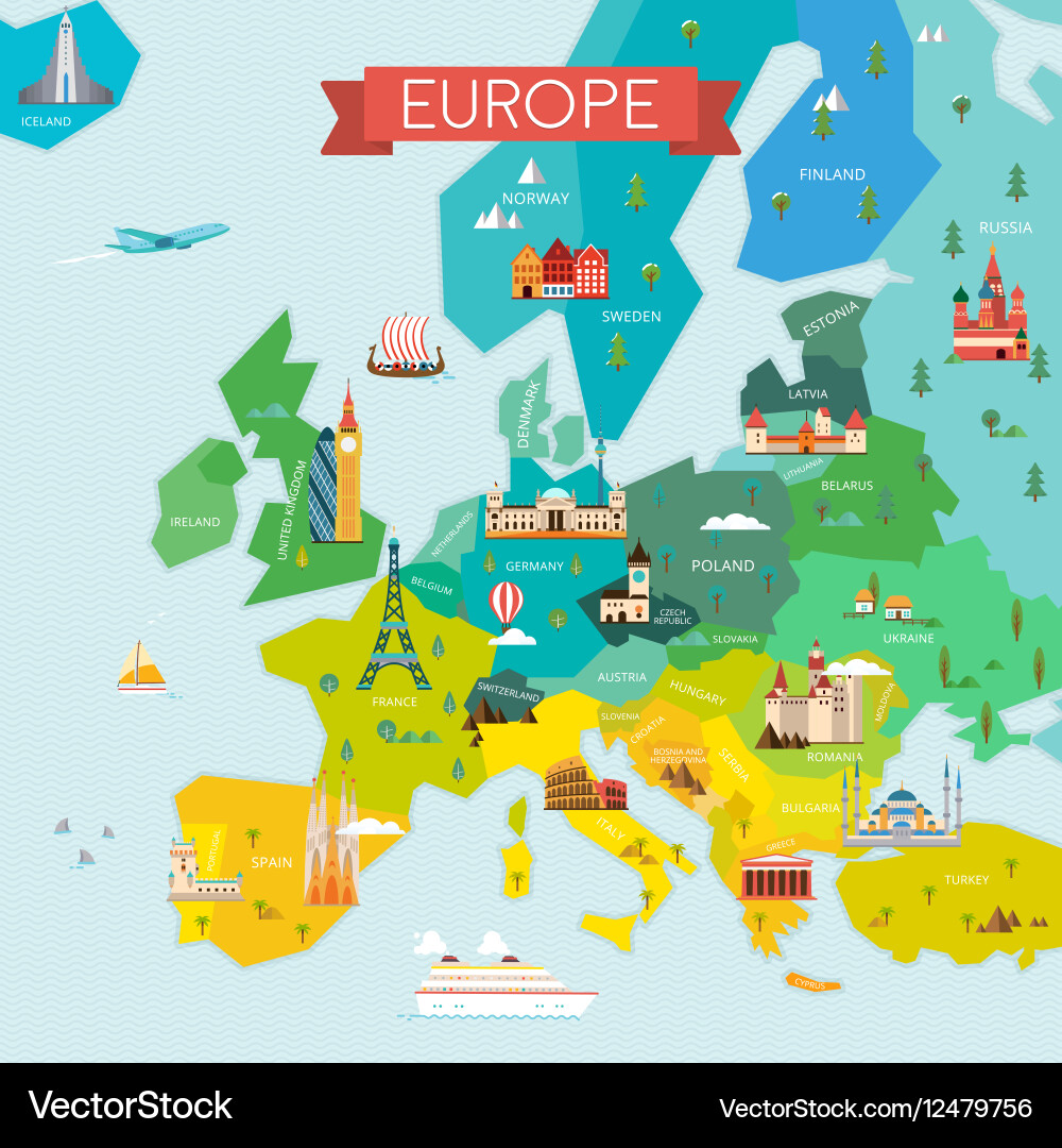 Colorful Europe Map Royalty Free Vector Image - VectorStock