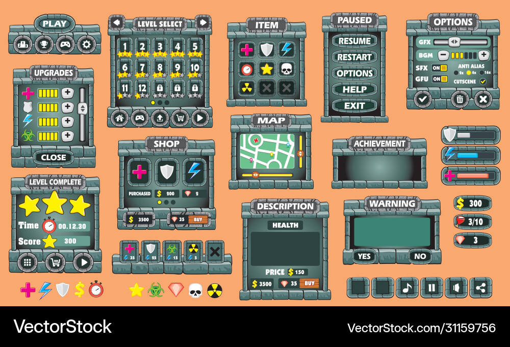 Game gui 46 Royalty Free Vector Image - VectorStock