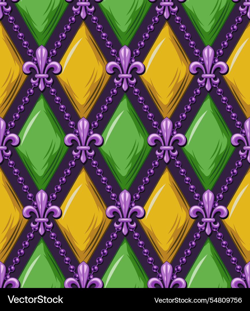 Harlequin mardi gras pattern with fleur de lis Vector Image