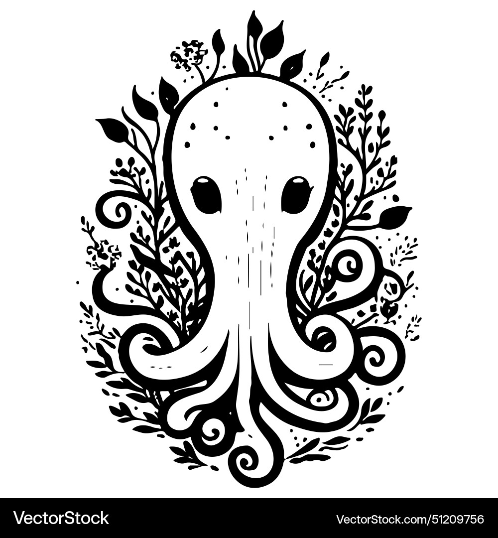 Octopus flower sketch hand draw Royalty Free Vector Image