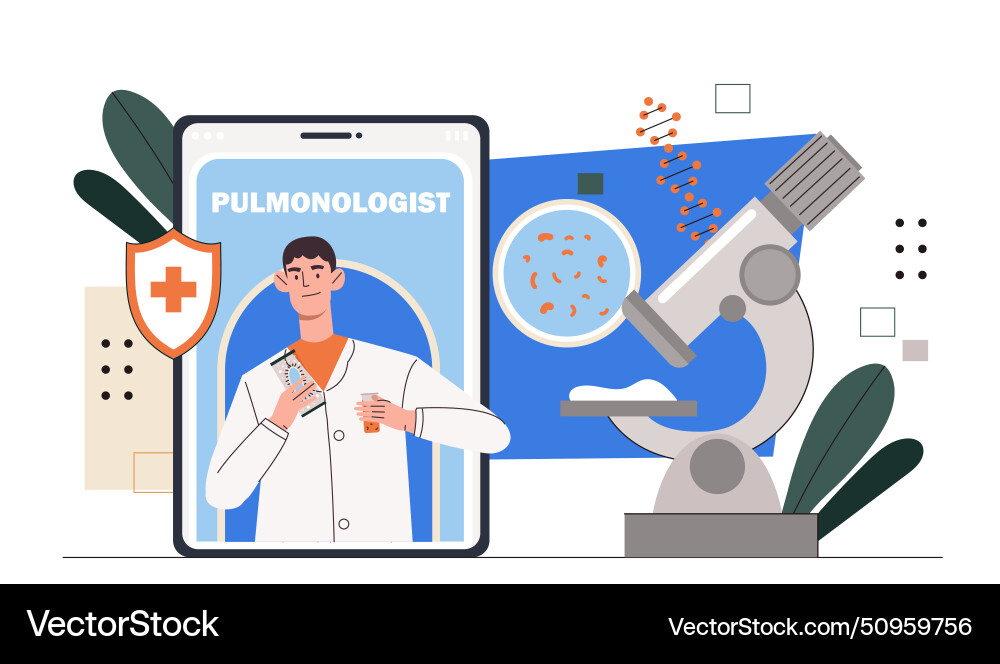 Pulmonologist with equipment concept Royalty Free Vector
