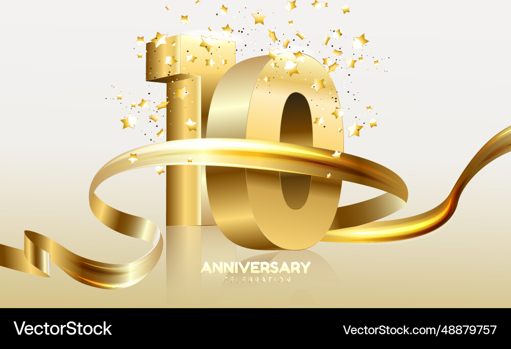 Anniversary 10 gold 3d numbers poster template Vector Image