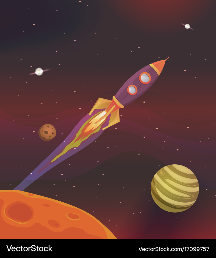 Cartoon spaceship flying into galaxy Royalty Free Vector