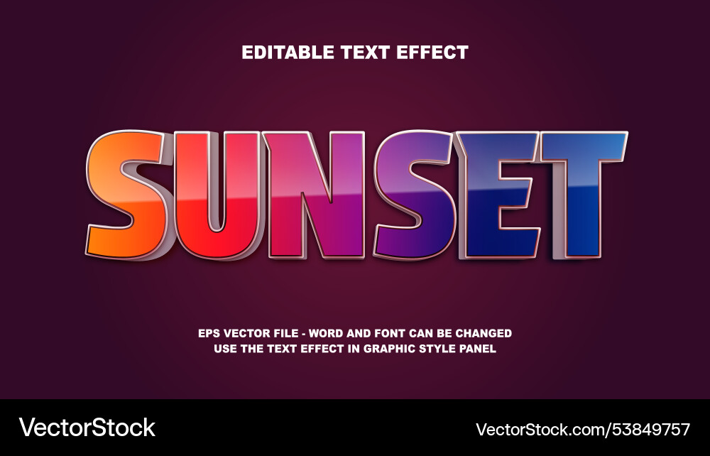 Editable text effect sunset 3d template Royalty Free Vector
