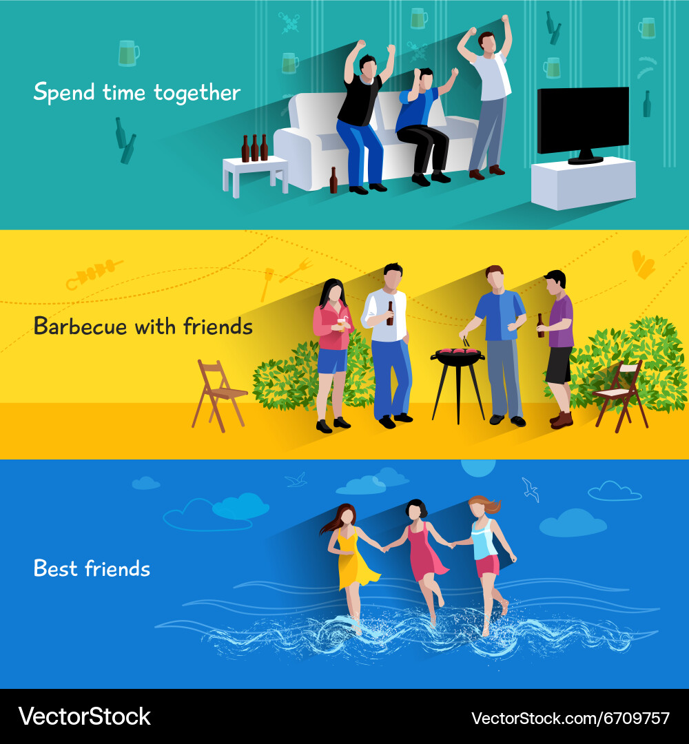 Friends Barbecuing - Horizontal Banners Royalty Free Vector
