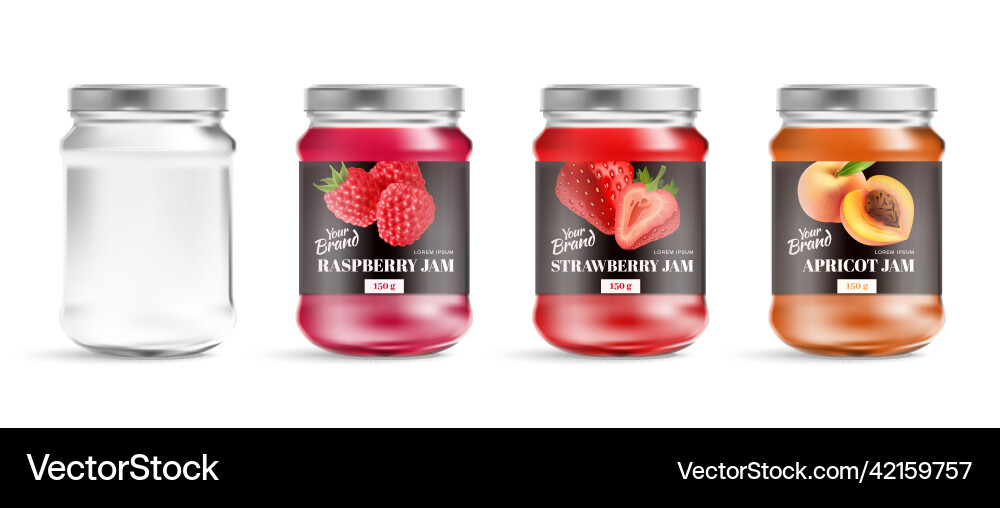Jam jars realistic set Royalty Free Vector Image
