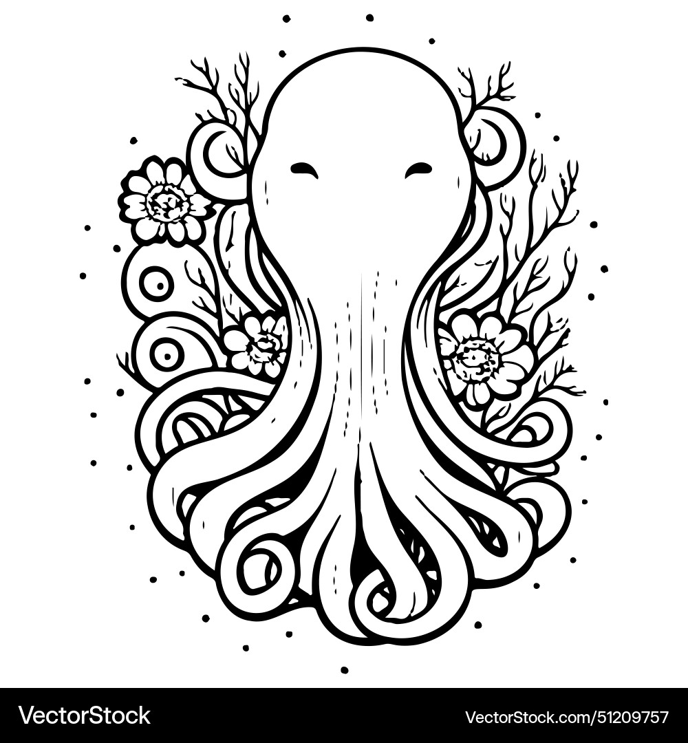 Octopus flower sketch hand draw Royalty Free Vector Image