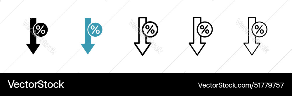 Percent down icon set black filled and outlined Vector Image