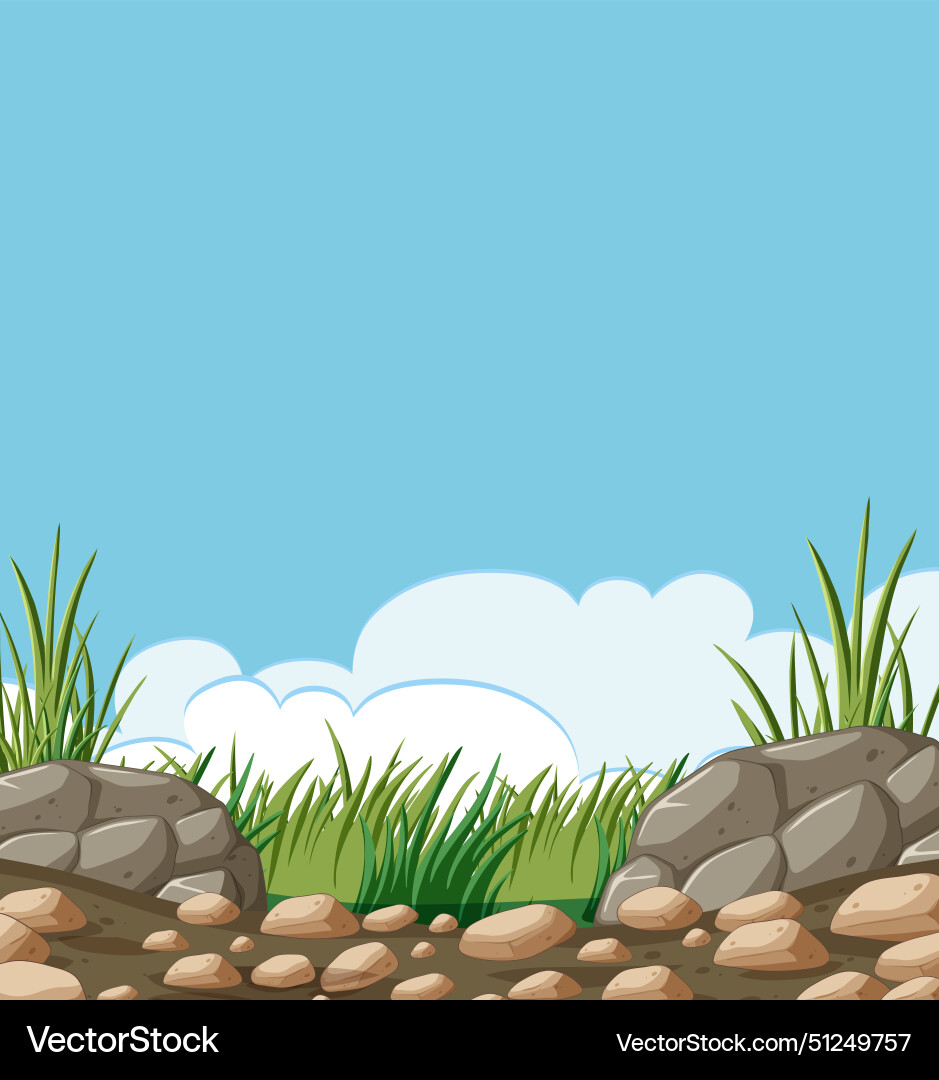 Rocks and grass under blue sky Royalty Free Vector Image