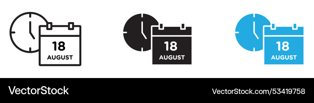 Calendar clock icon thin line Royalty Free Vector Image