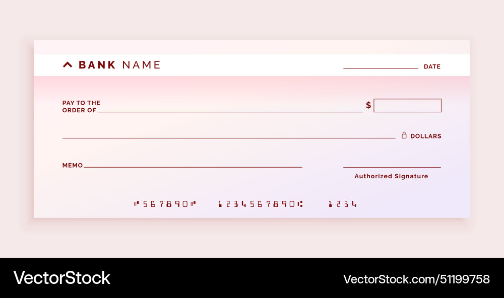 Classic blank bank cheque paper check from Vector Image