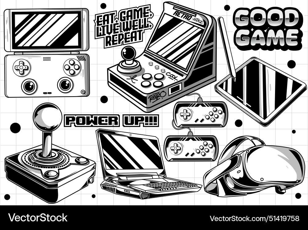 Gaming retro set of objects classic Royalty Free Vector