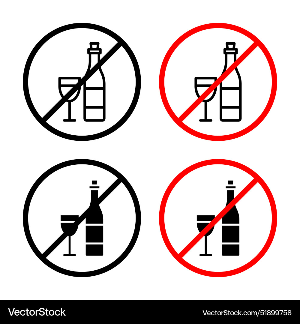 No wine sign indicating prohibition on drinking Vector Image
