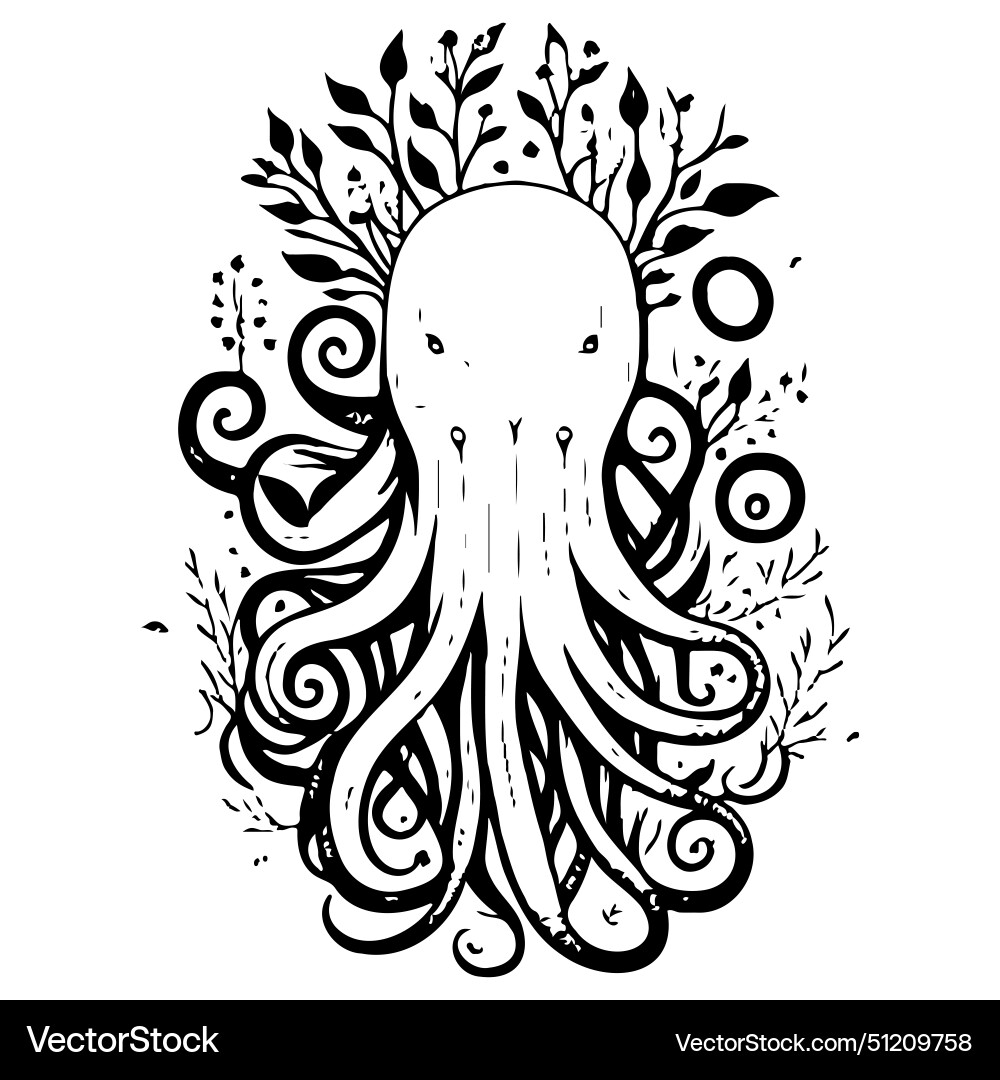 Octopus flower sketch hand draw Royalty Free Vector Image