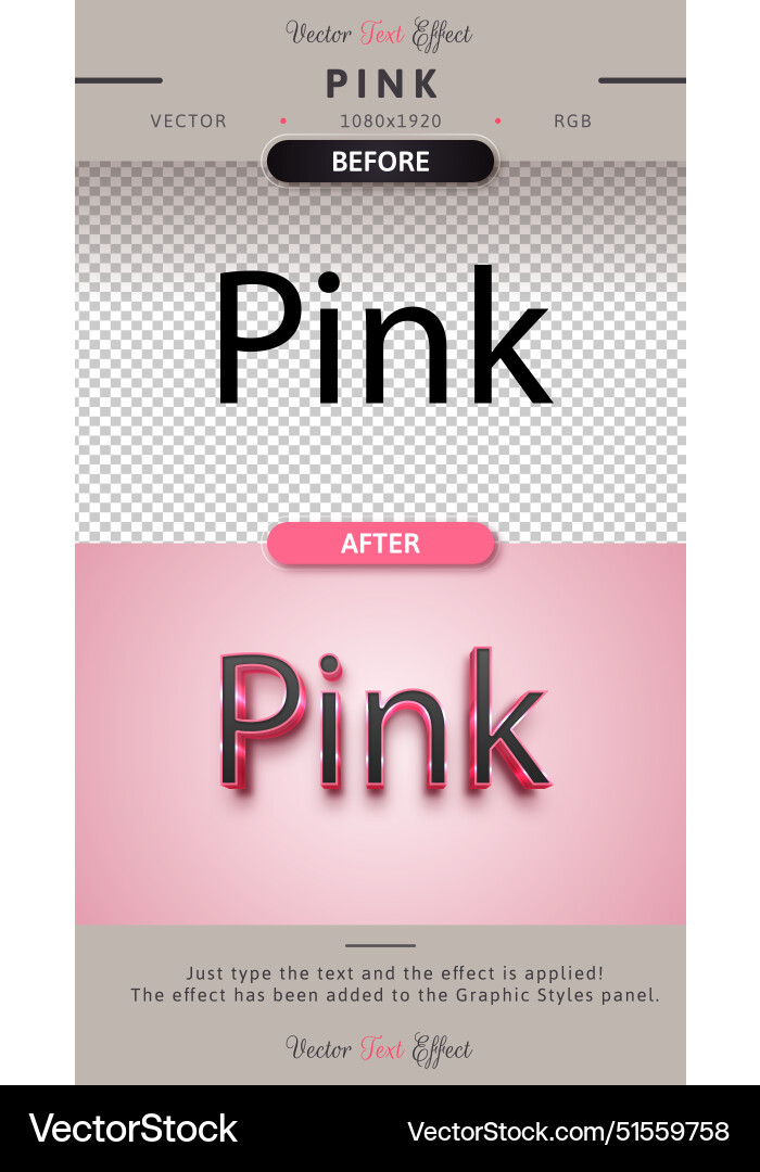 Pink - editable text effect font style Royalty Free Vector