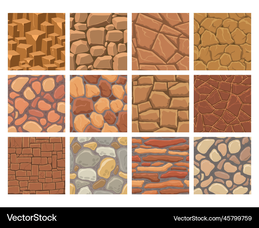 Cartoon game textures rocks dirt and ground Vector Image