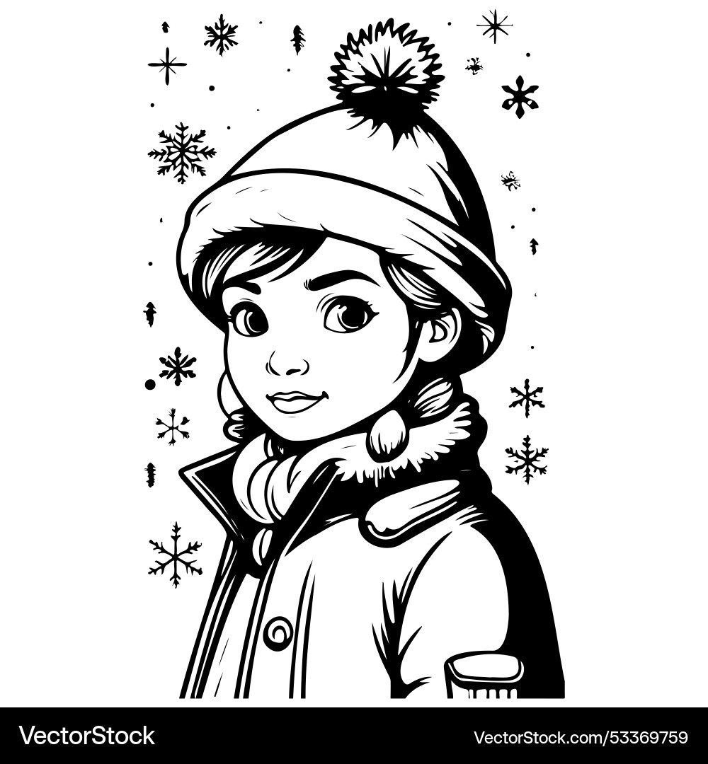 Drawing cartoon winter black line Royalty Free Vector Image