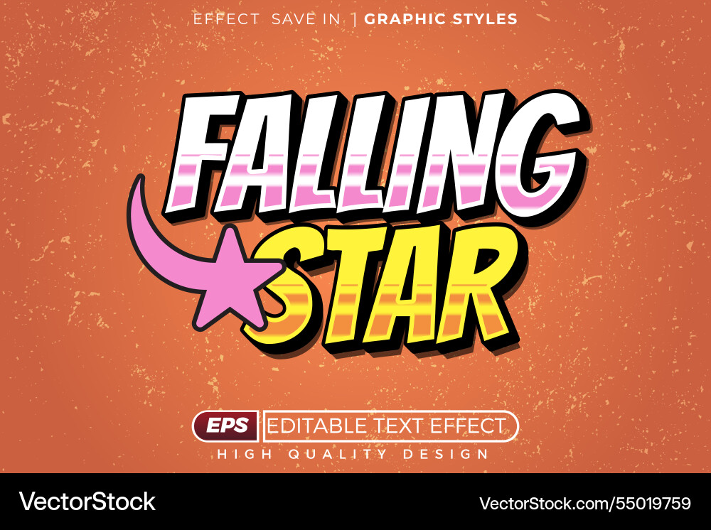 Editable 3d text effect falling star Royalty Free Vector