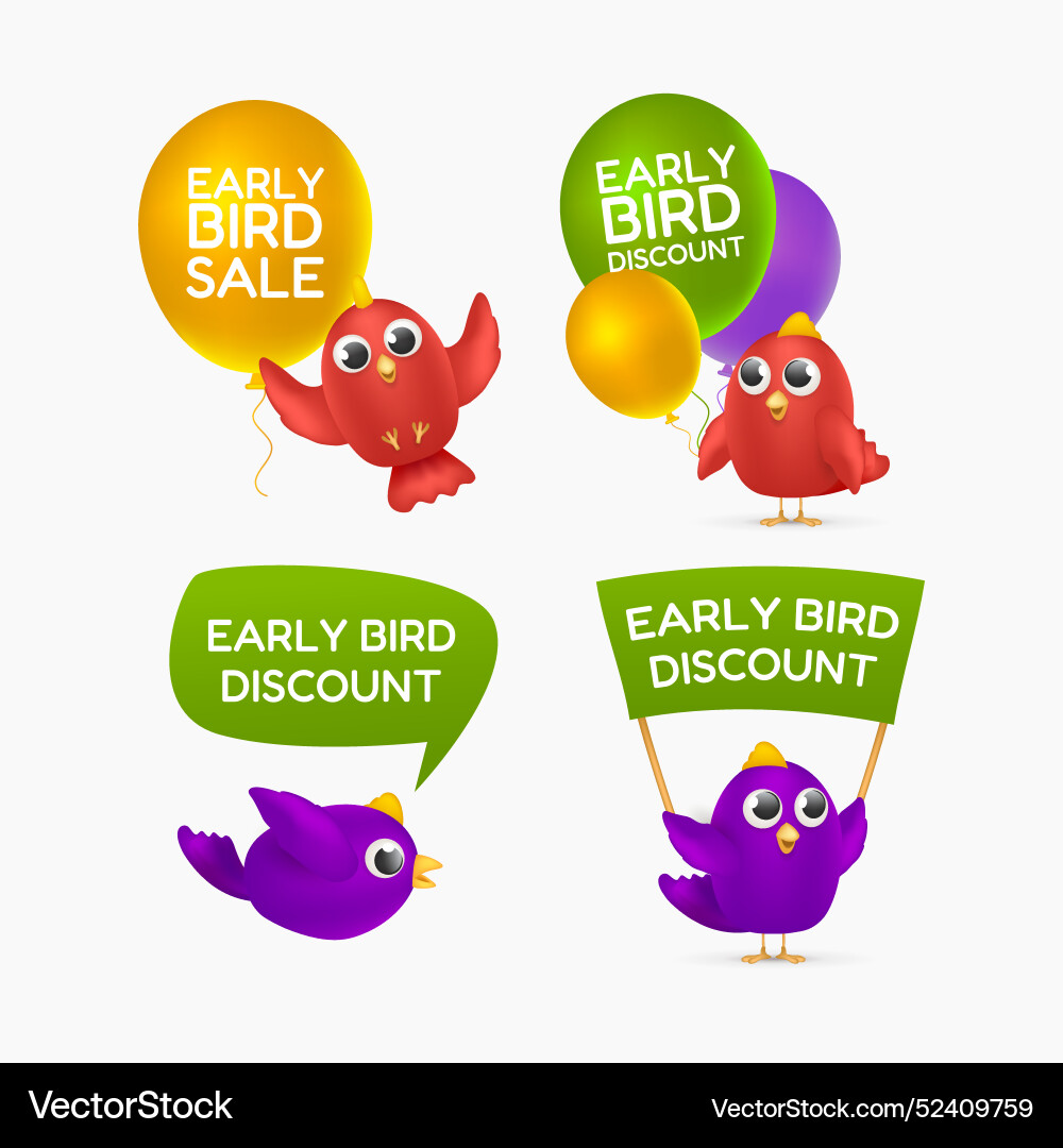 Gradient early bird labels design Royalty Free Vector Image