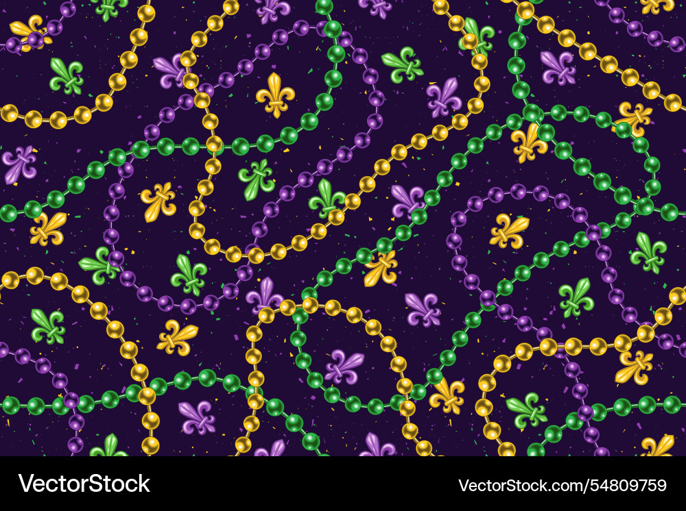 Mardi Gras Pattern With Fleur De Lis Bead Strings Vector Image