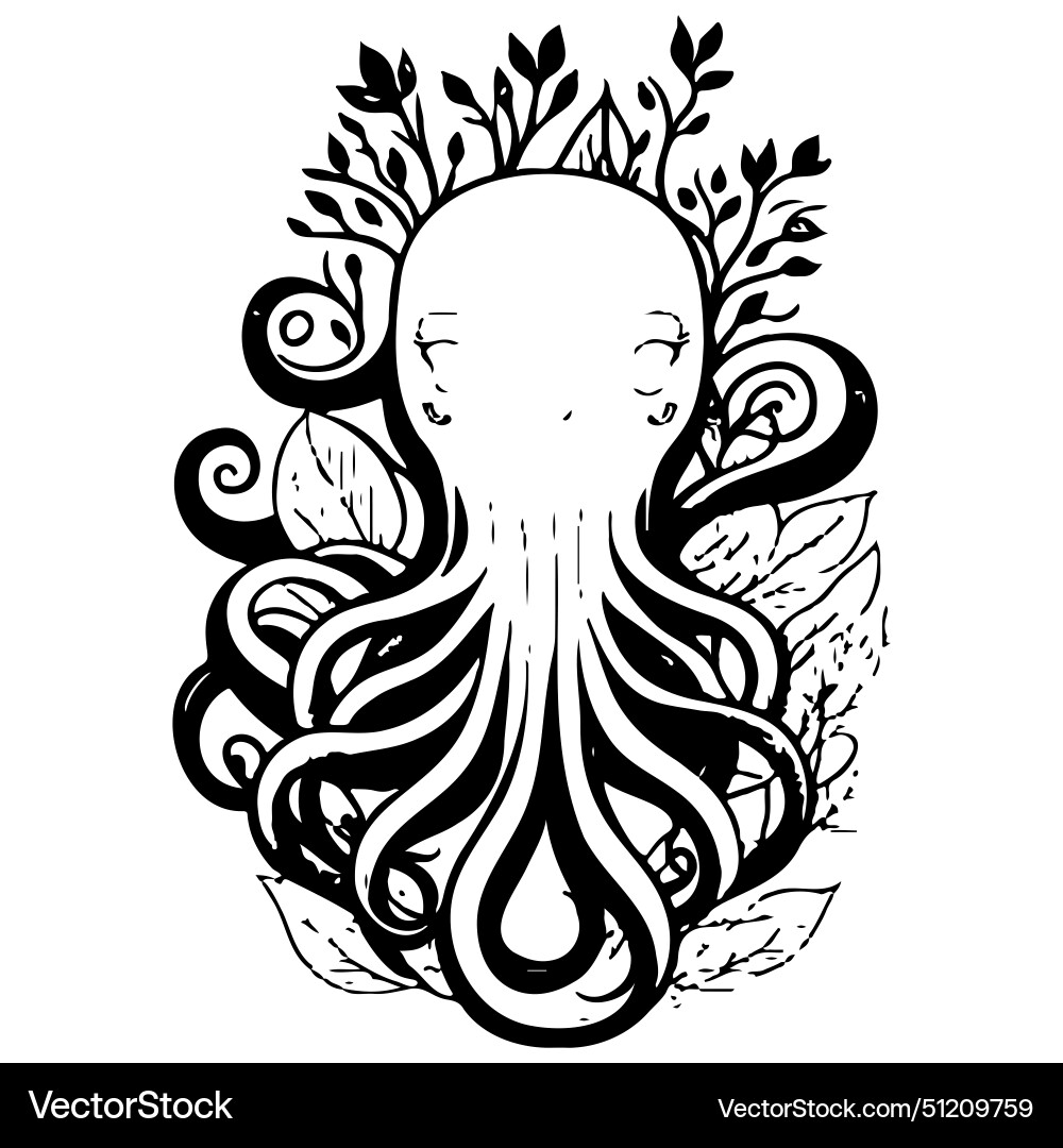 Octopus flower sketch hand draw Royalty Free Vector Image