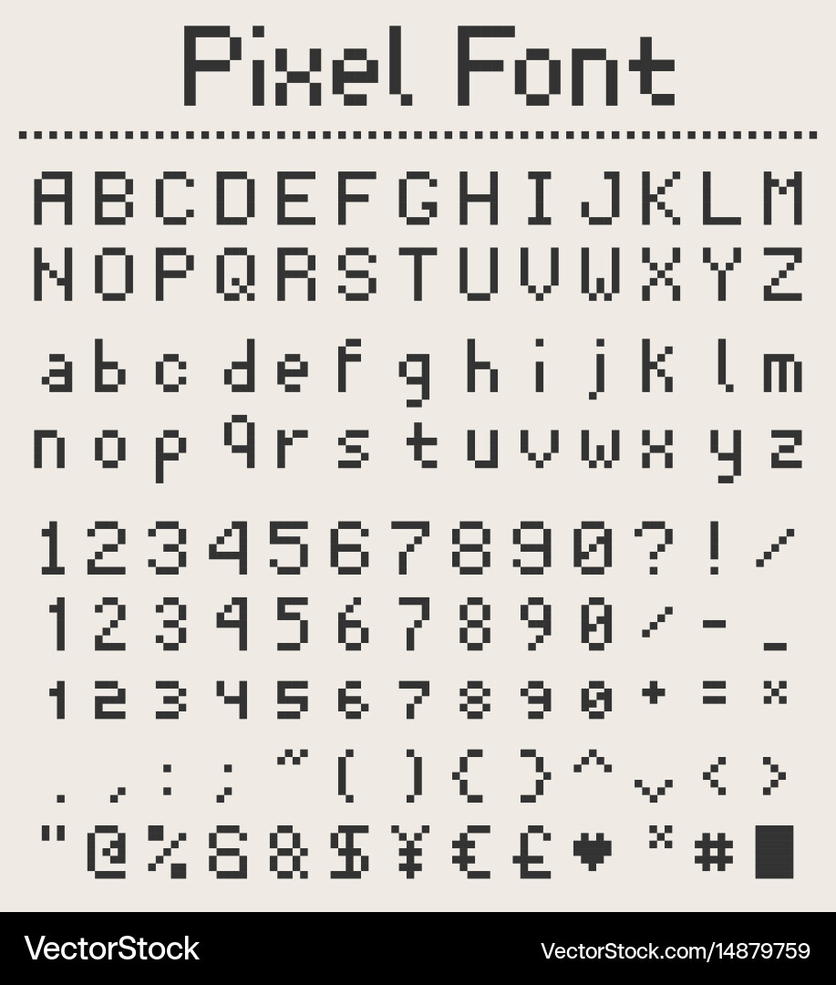 Pixel font alphabet letters and numbers retro Vector Image