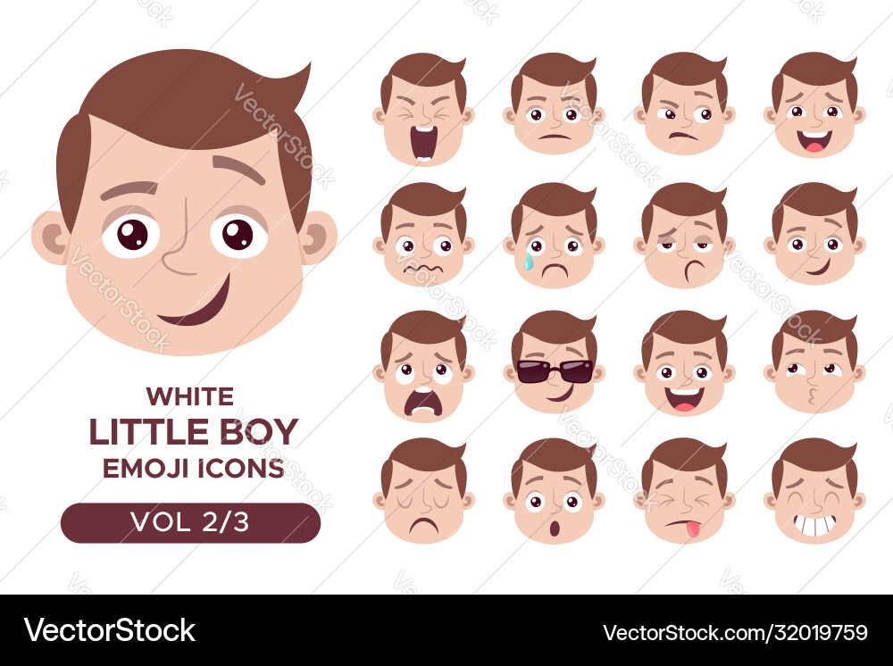 White boy emoji icon set 2 3 Royalty Free Vector Image