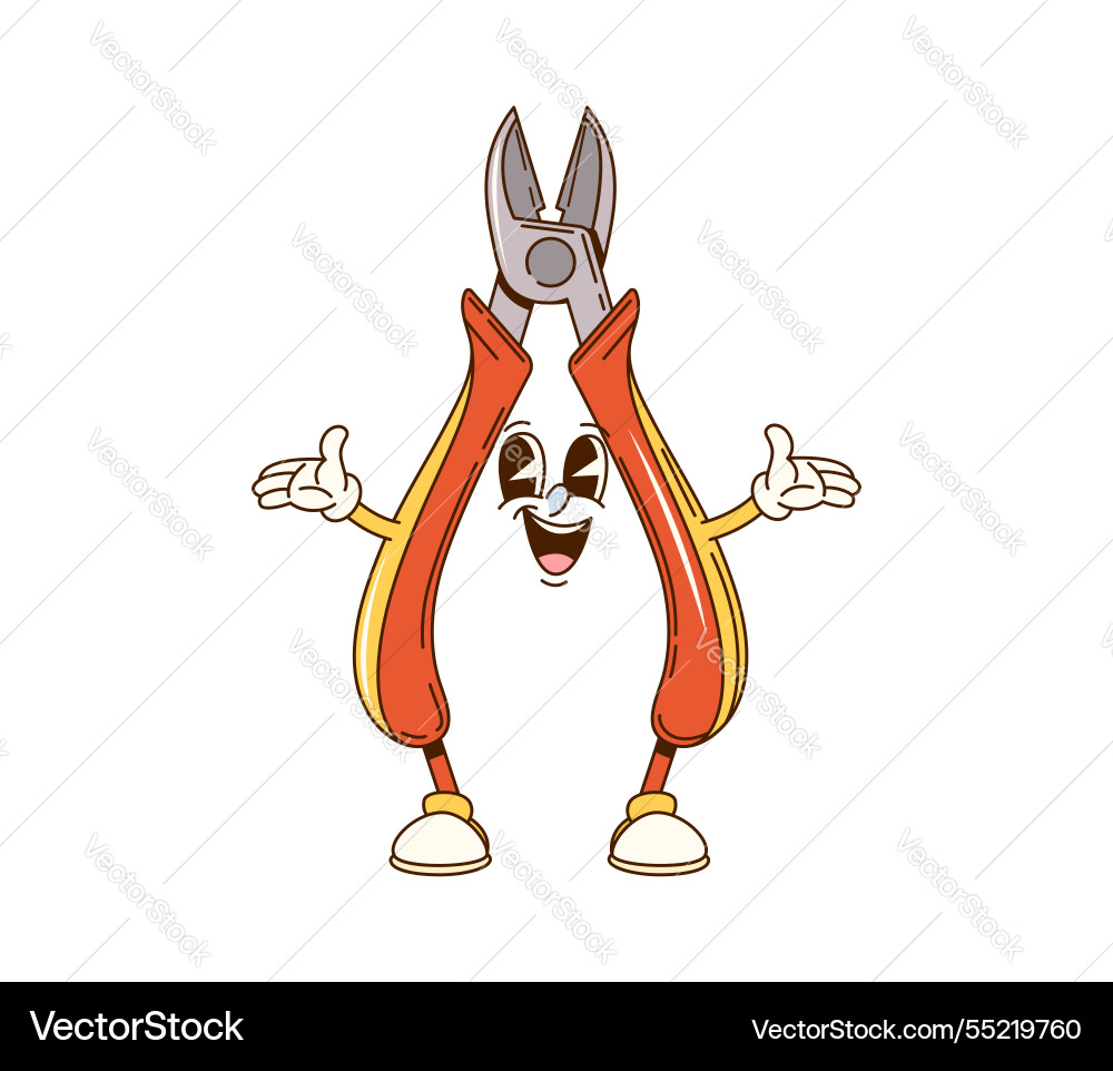 Cartoon groovy wire cutters character diy tool Vector Image