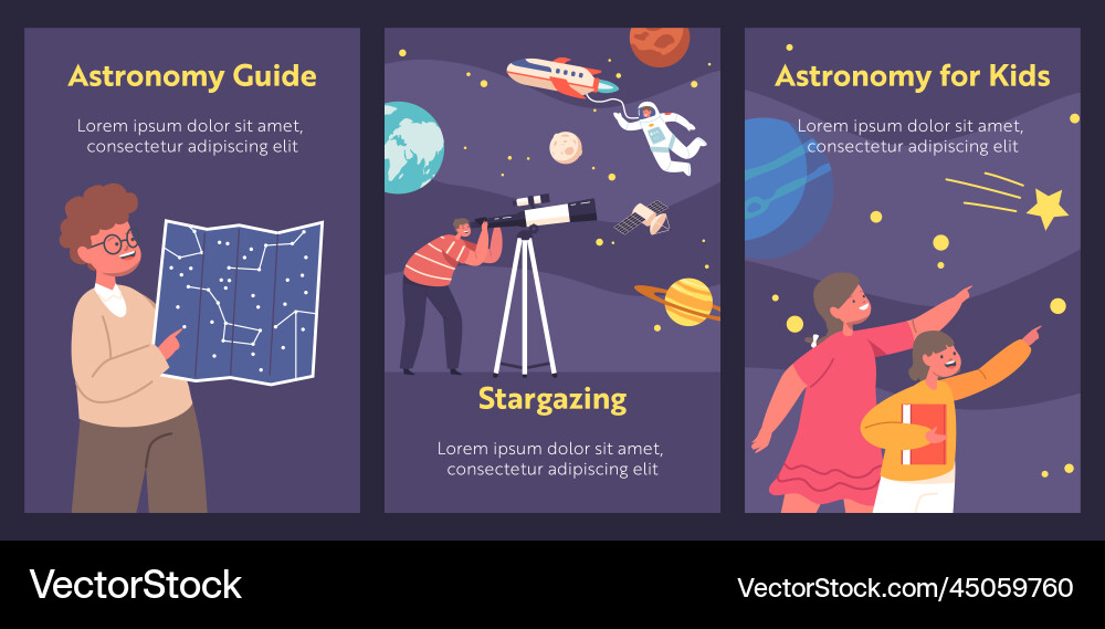 Children study astronomy science cartoon banners Vector Image