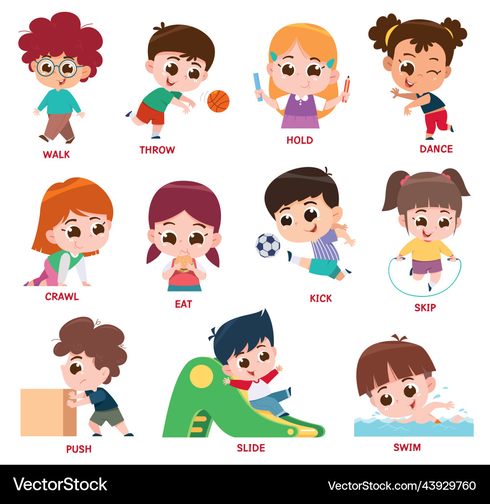 Kids Action Verbs Set Royalty Free Vector Image