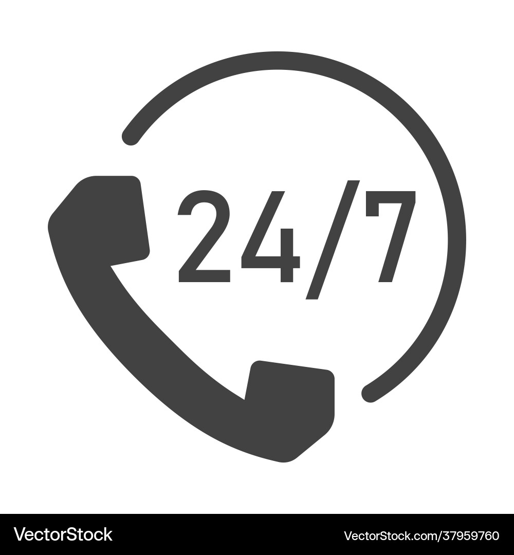 Monochrome 24 7 support icon Royalty Free Vector Image