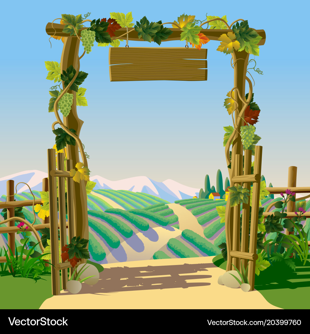 Rustic Vineyard Gate with Sign Royalty Free Vector Image