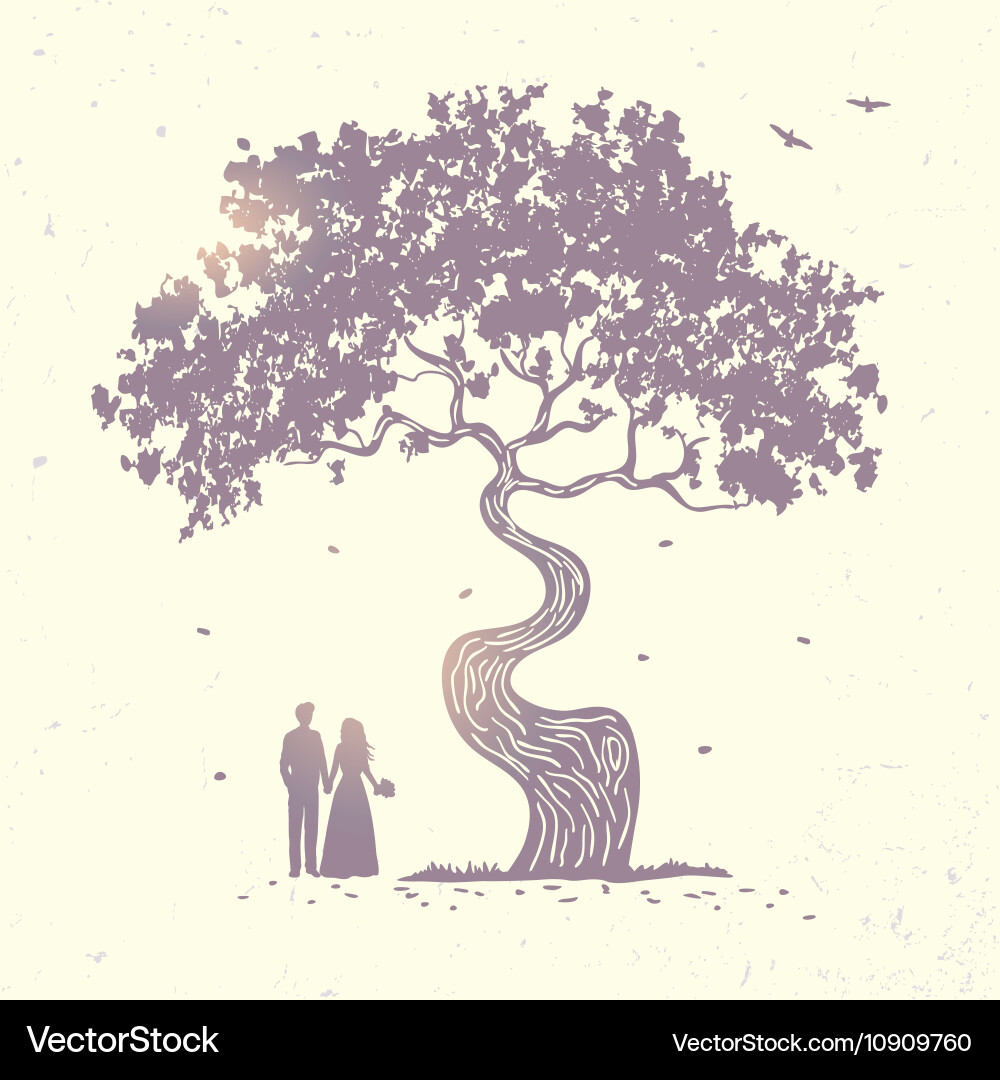 Tree silhouette couple Royalty Free Vector Image