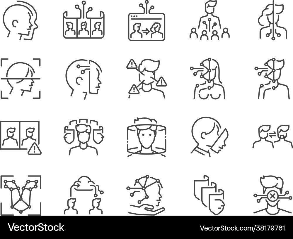 Deep fake line icon set Royalty Free Vector Image