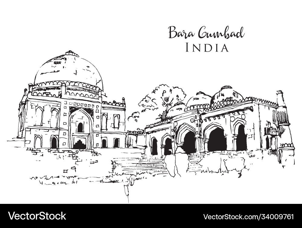 Drawing sketch bara gumbad india Royalty Free Vector Image