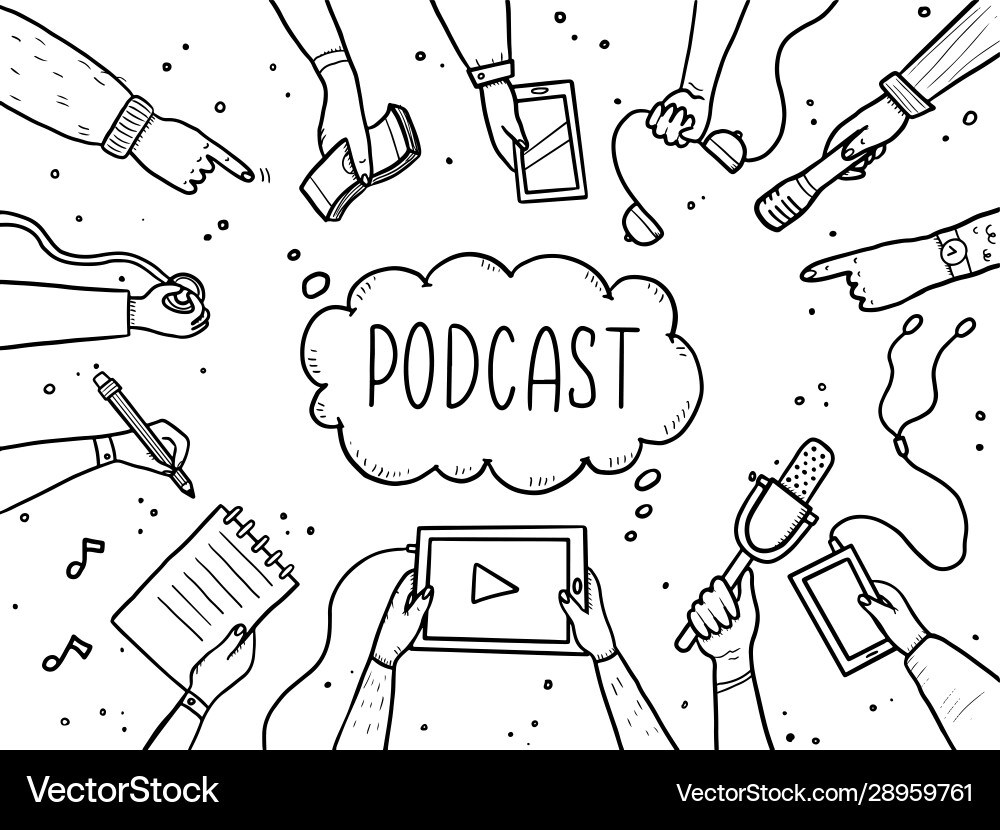Hand drawn hands for podcast Royalty Free Vector Image