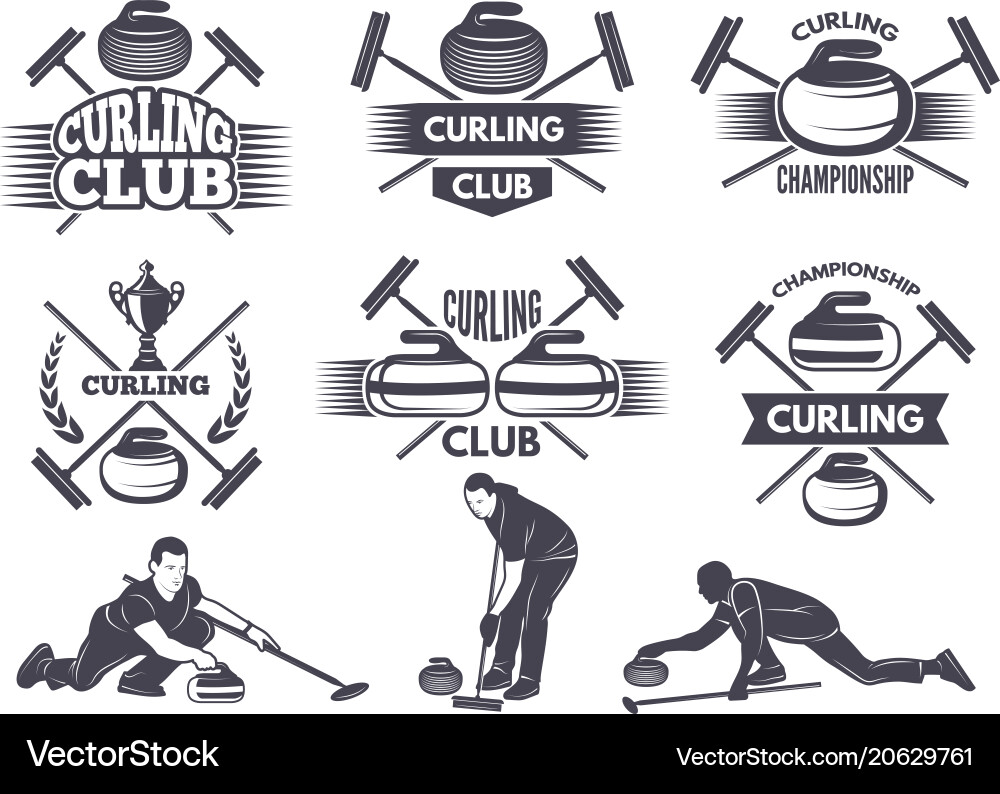 Labels for curling sport team Royalty Free Vector Image