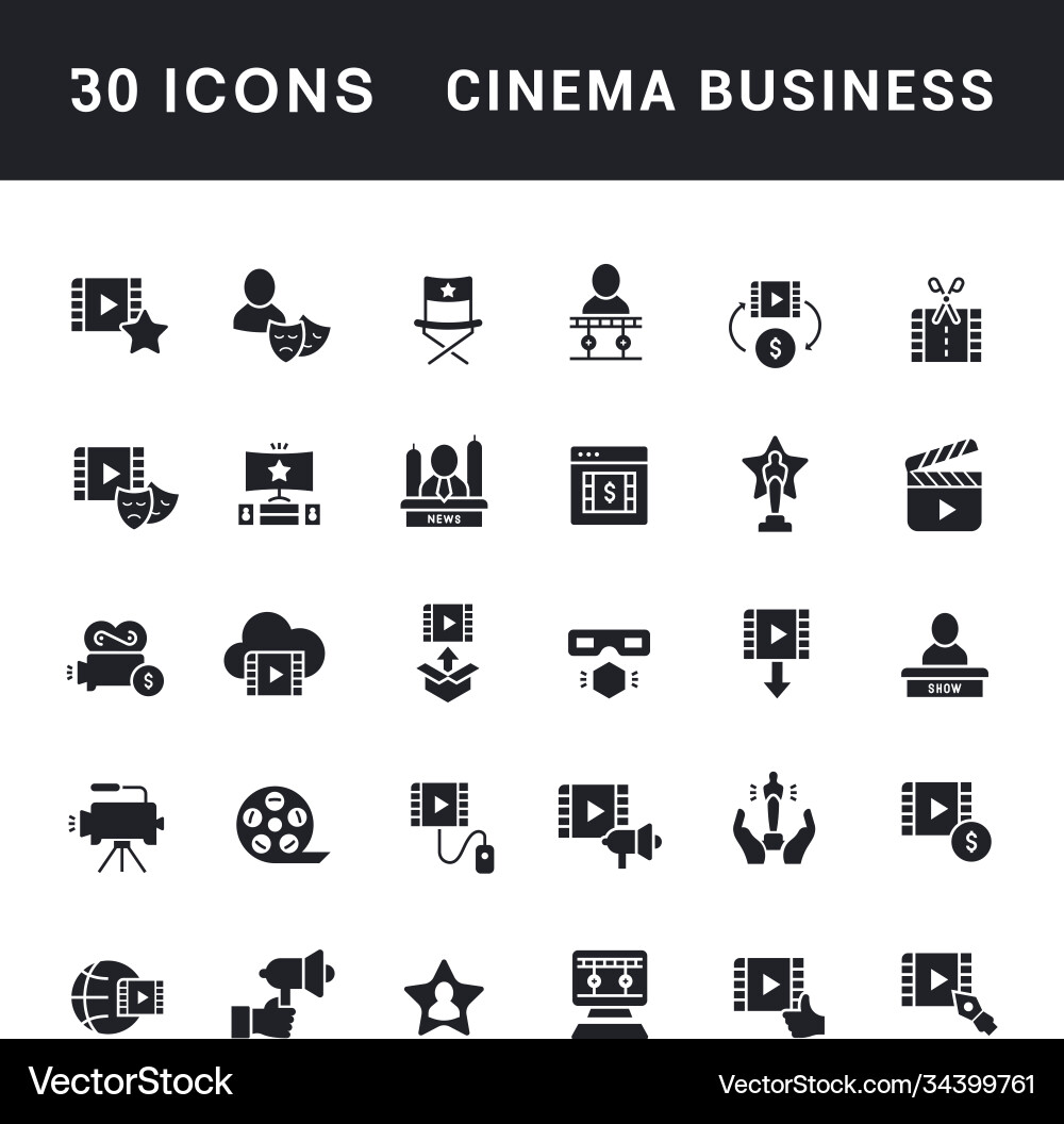 Set simple icons cinema business Royalty Free Vector Image