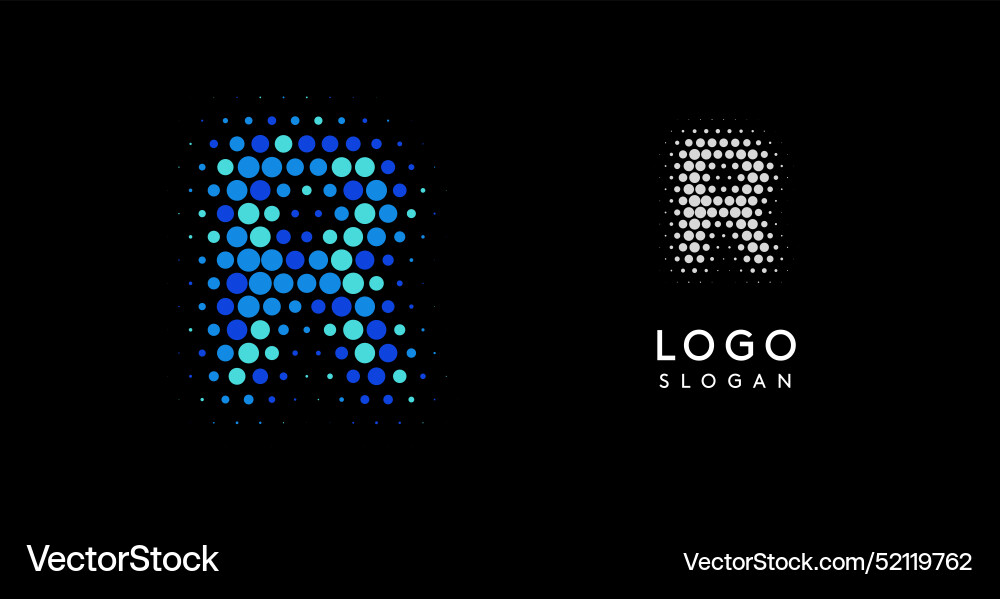 Abstract letter r logo with blue gradient dots Vector Image