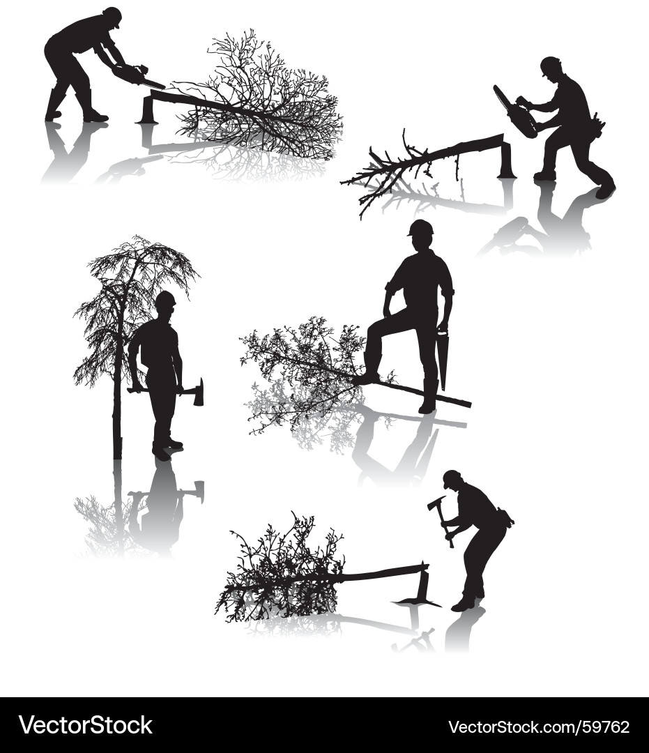 Forest Workers and Tools Royalty Free Vector Image