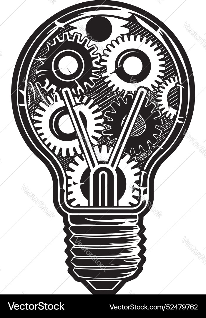 Gearlit glow steampunk bulb iconic industrial Vector Image
