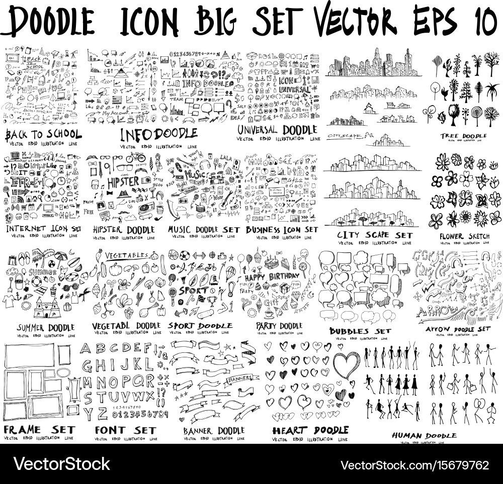 Mega doodles collection back to school arrow Vector Image